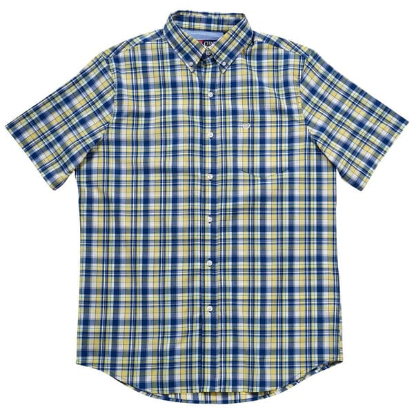 Mens Chaps Plaid Short Sleeve Button Down Shirt - Lemon - Boscov's