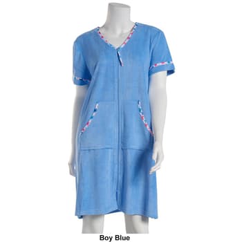 Womens Jasmine Rose Short Sleeve Pique Zip Robe with Turtle Trim - Boscov's