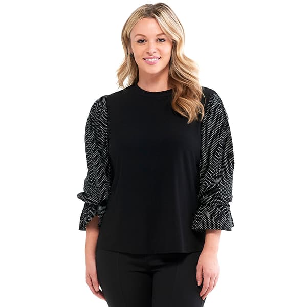 Petite NY Collection Silky Dot Long Sleeve Blouse - Boscov's