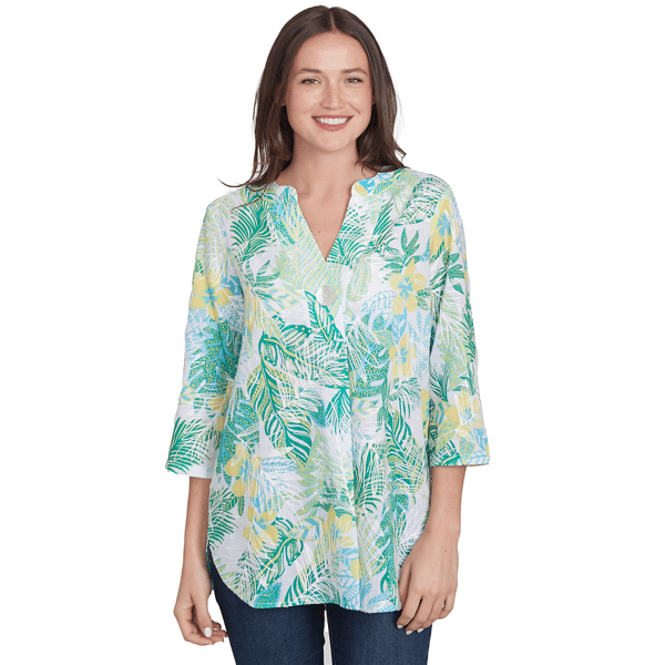 Petite Ruby Rd. Paradise Cove Tropical Leaf Embroidered Blouse - Boscov's