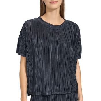 Womens Andrew Marc Sport Plisse Boxy Tee - Ink - Boscov's