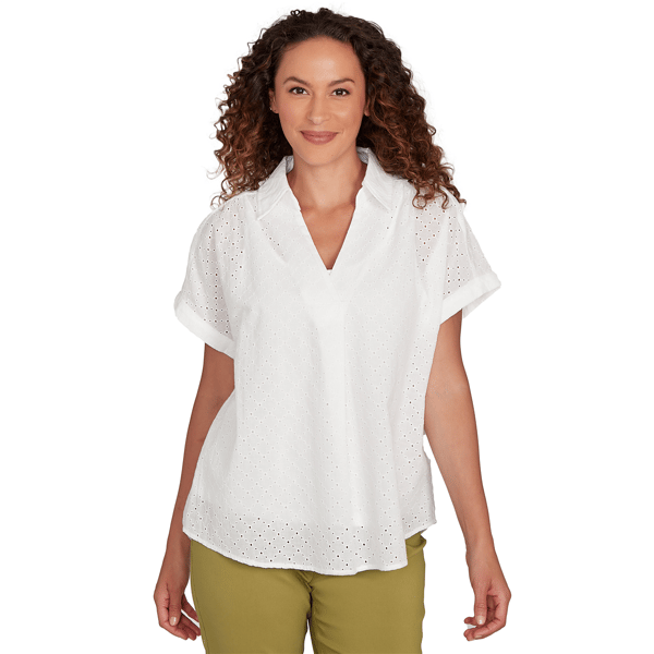 Womens Hearts of Palm Peachy Keen Eyelet Pull Over Blouse - Boscov's