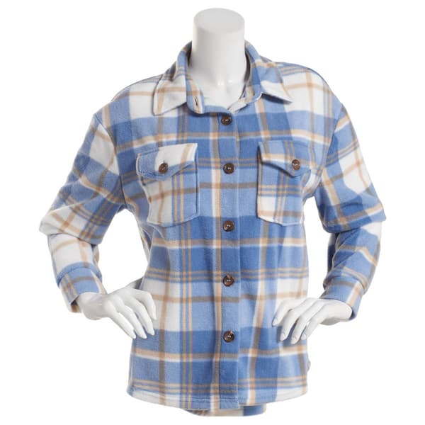 Juniors Jolie & Joy High-Low Button Front Plaid Shacket-Stonewash ...