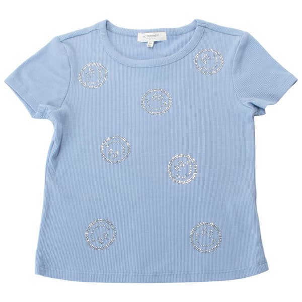Girls (7-16) No Comment Smiley Face Rhinestone Ribbed Baby Tee - Boscov's