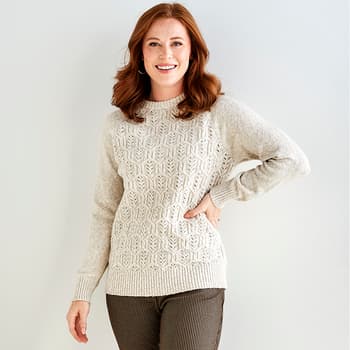 Petite Napa Valley Long Sleeve Marled Cable Front Crew Sweater - Boscov's