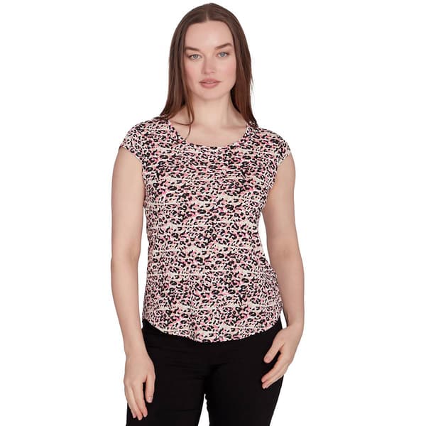 Petite Emaline Easy Knit Tops Cheetah Cap Sleeve Tee - Boscov's