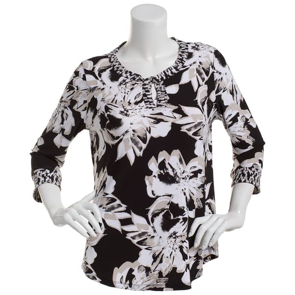 Womens Kasper 3/4 Sleeve Banded Twist Neck Floral Blouse - Boscov's