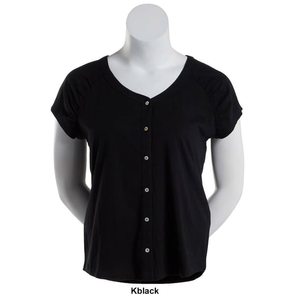 Womens Preswick & Moore® Solid Short Sleeve Button Front Tee - Boscov's