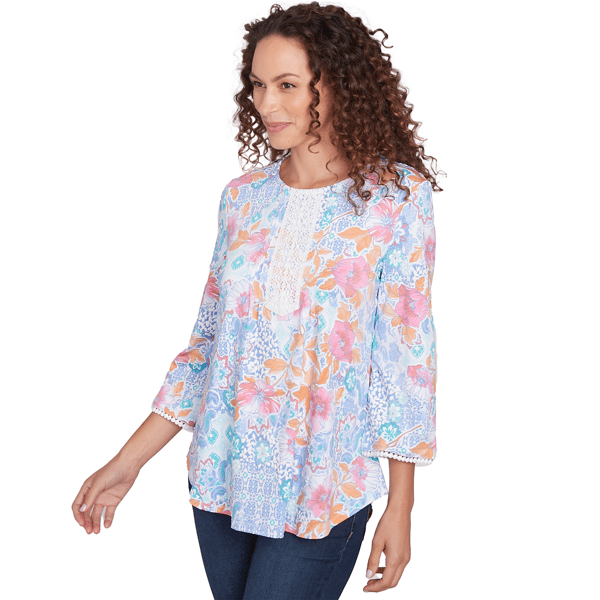 Womens Ruby Rd. Watercolor Dreams Lace Pleated Floral Blouse - Boscov's