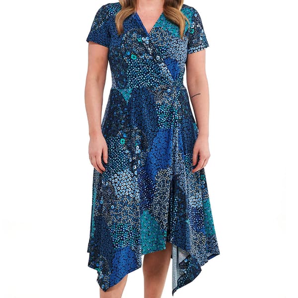 Womens Perceptions Short Sleeve Side Knot Wrap Dress - Denim - Boscov's