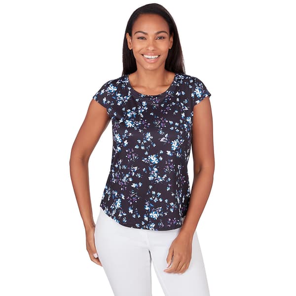 Plus Size Emaline Key Items Ditsy Flower Cap Sleeve Tee - Boscov's