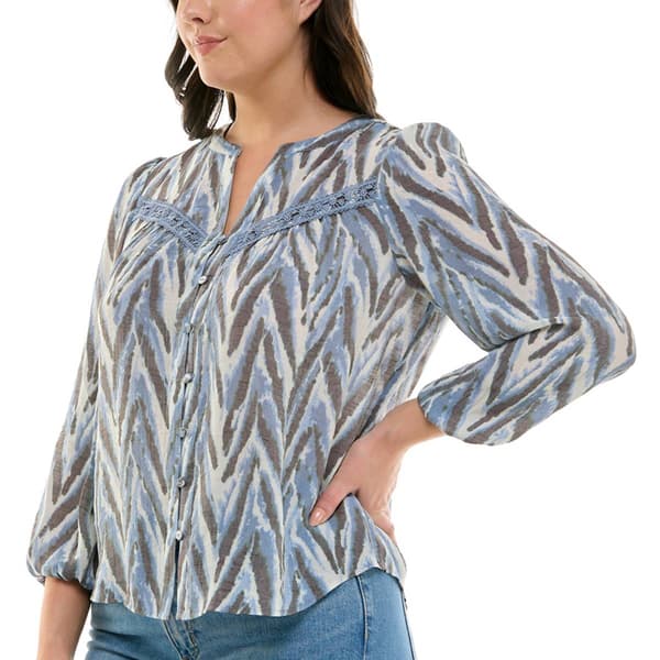 Petite Zac & Rachel Bracelet Sleeve Zigzag Button Front Blouse - Boscov's