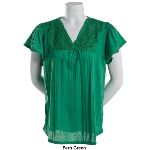 Womens Absolutely Famous V-Neck w/Wide Crochet Lace Blouse - Boscov's