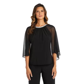 Womens R&M Richards Rhinestone Detail Chiffon Capelet Top - Boscov's