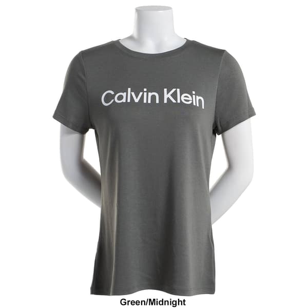 Womens Calvin Klein Performance Crew Neck Heat Seal Logo 1x1 Tee - Boscov's