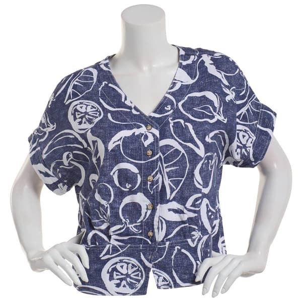 Petite Zac & Rachel Short Sleeve Fruit Linen Blouse - Boscov's
