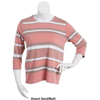 Petite Hasting & Smith 3/4 Sleeve Stripe Crew Neck Top - Boscov's