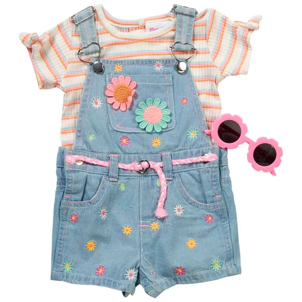 Baby Girl (12-24M) Little Lass® Daisy Shortalls Set w/ Sunglasses ...
