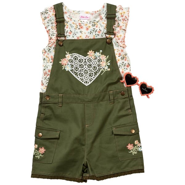 Girls (7-12) Little Lass® 3pc. Crotchet Flowers Shortalls Set - Boscov's