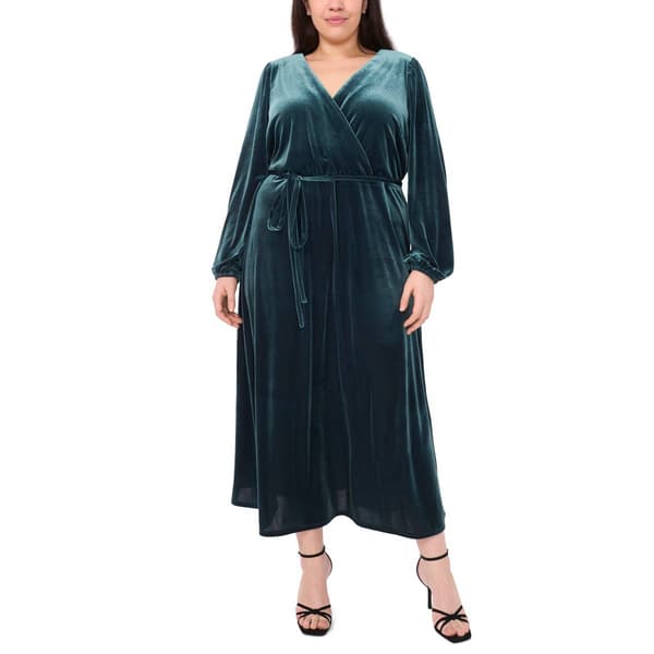 Plus Size MSK Long Sleeve Surplice Neck Velvet Wrap Dress - Boscov's