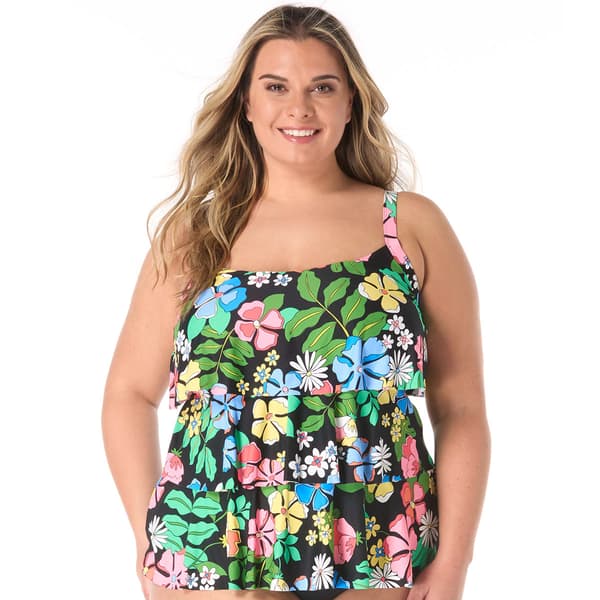 Plus Size Beach House Midnight Garden Ruffle Tankini Swim Top - Boscov's