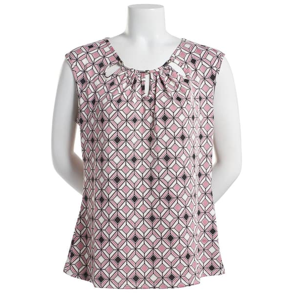 Womens Notations Sleeveless Puff Diamond Geo Keyhole Blouse - Boscov's