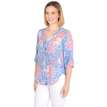 Womens Ruby Rd. Wovens Casual Button Down Stand Collar Floral Top ...