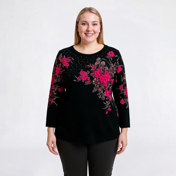 Plus Size Emily Daniels Asymmetric Rhinestone Yoke Sweater - Boscov's