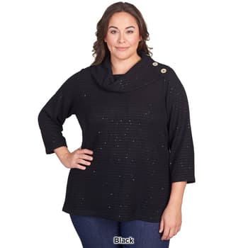 Plus Size Ruby Rd. Must Haves II Soft Sequin Split Neck Sweater - Boscov's