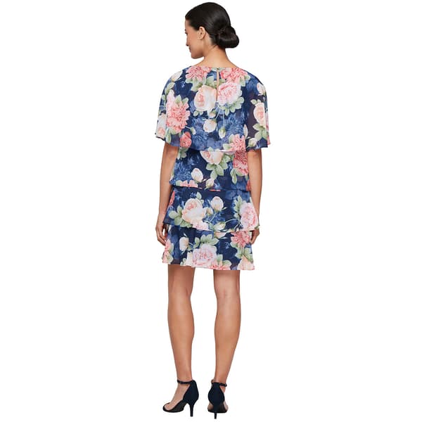 Womens SLNY Short Sleeve Floral Chiffon Tier Fit & Flare Dress - Boscov's