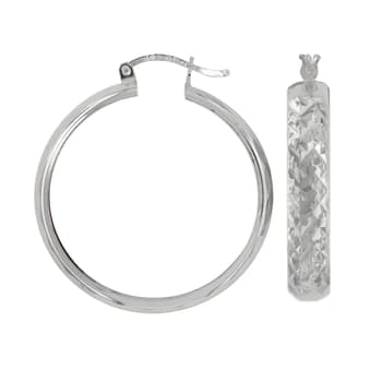 Diamond Cut Sterling Silver Hoop Earrings - Boscov's
