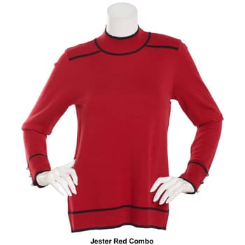 Plus Size Retrology Mock Neck Sweater with Piping. - Boscov's