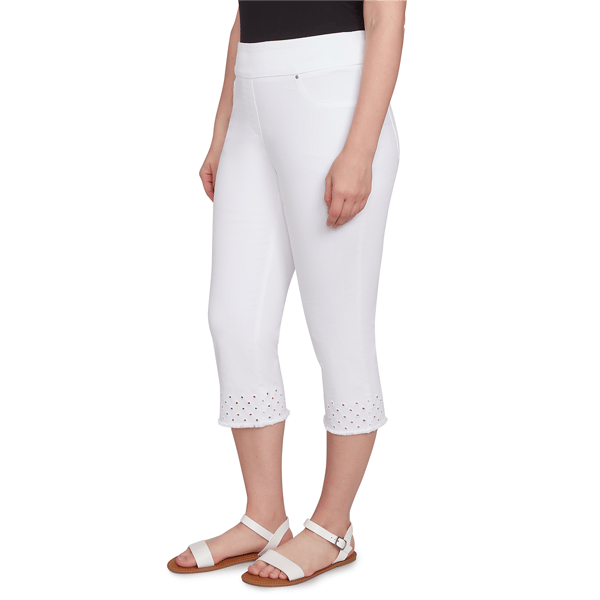 Petite Ruby Rd. Tinted Tides Eyelet Fringe Hem Denim Capri - Boscov's