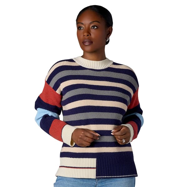 Womens CITY BLUES Long Sleeve Color Block Stripe Sweater - Boscov's