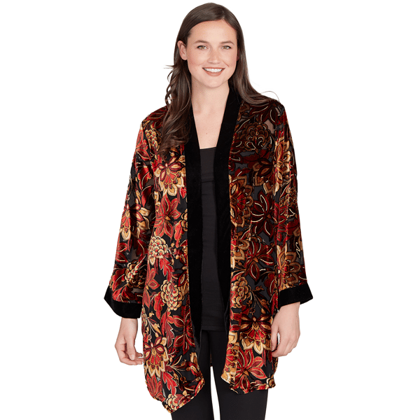 Petite Ruby Rd. Red Allure Floral Velvet Open Cardigan - Boscov's