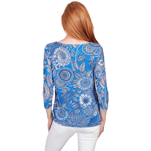 Womens Ruby Rd. Blue Horizon Knit Hummingbird Floral Tee - Boscov's