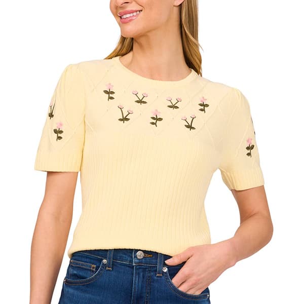 Womens Cece Short Sleeve Floral Embroidery Tee - Boscov's
