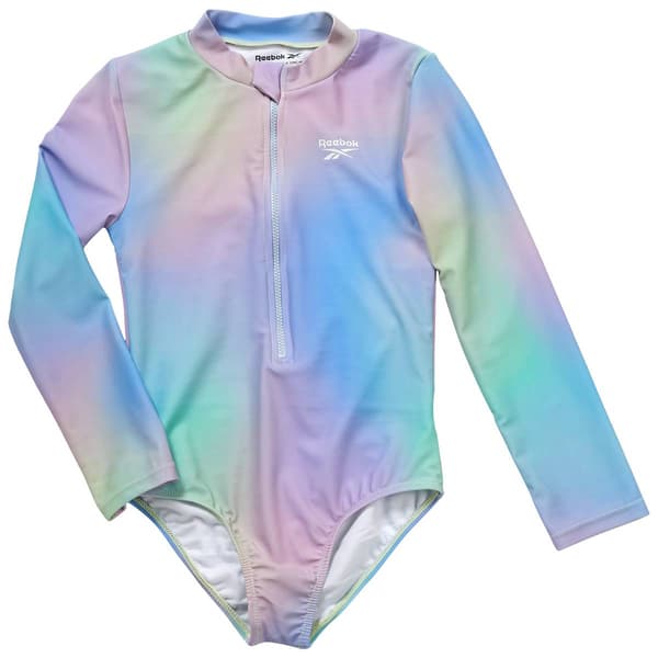 Girls (7-14) Reebok One Piece Ombre Zip Up Rash Guard Swimsuit - Boscov's