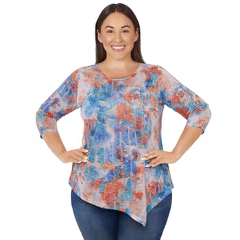Plus Size Ruby Rd. Must Haves II 3/4 Sleeve Burnout Top - Boscov's