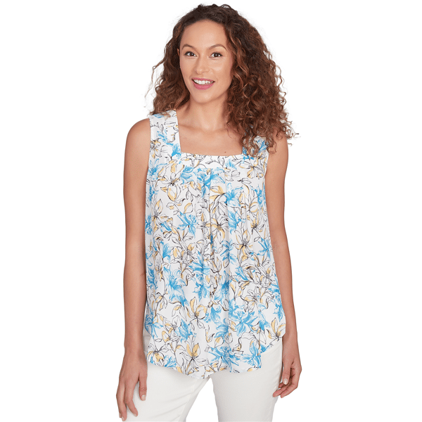 Petite Emaline Boston Sleeveless Square Neck Floral Blouse - Boscov's