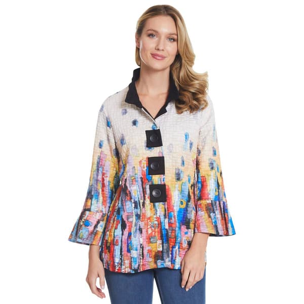 Womens Ali Miles 3/4 Bell Sleeve Blocks Pattern Quilted Jacket - Boscov's