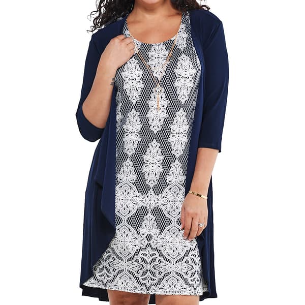 Womens NY Collection Drape Jacket Lace Overlay Dress - Boscov's