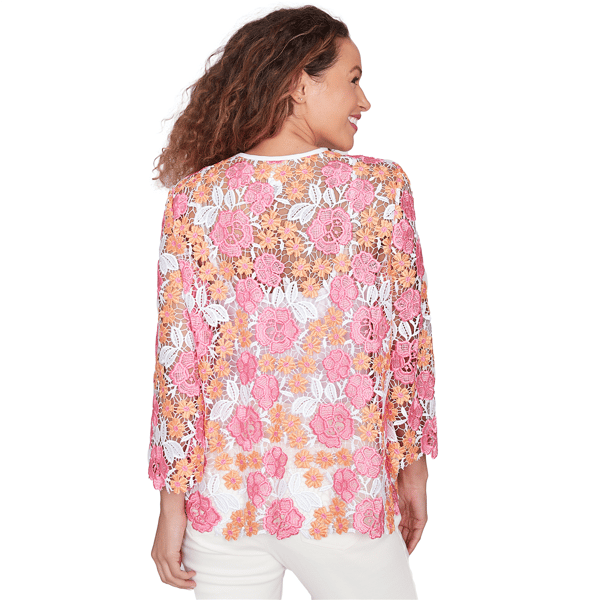 Womens Ruby Rd. Color Crush 3/4 Sleeve Floral Lace Cardigan - Boscov's