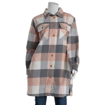 Womens da-sh Long Sleeve Plaid Shacket - Peach/Grey - Boscov's