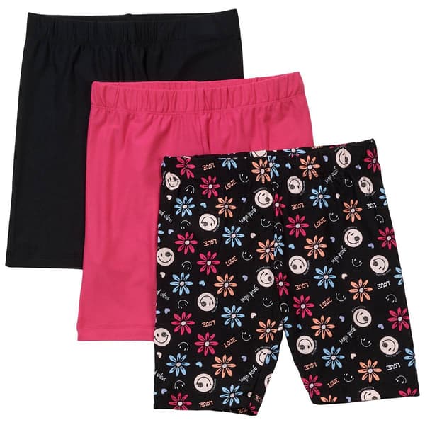Girls (7-16) Star Ride® 3pk. Floral Smiley Face/Solid Bike Shorts - Boscov's
