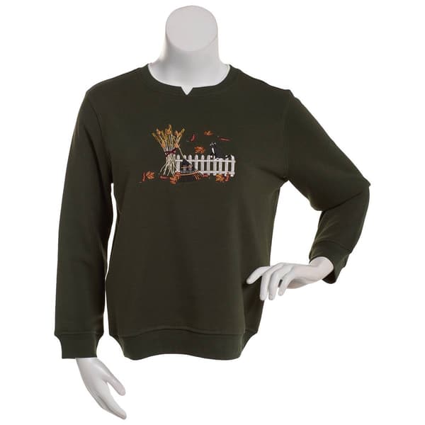 Plus Size Hasting & Smith Cornstalk & Cat Embroidered Sweatshirt - Boscov's