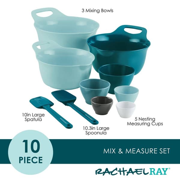 Rachael Ray 10pc. Mix & Measure Mixing Bowl Set - Light Blue/Teal ...