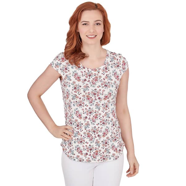 Womens Emline Key Items Floral Cap Sleeve Tee - Boscov's