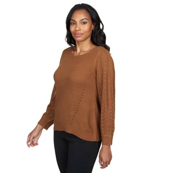 Petite Ruby Rd. Must Haves II Crochet Textured Sleeve Sweater - Boscov's