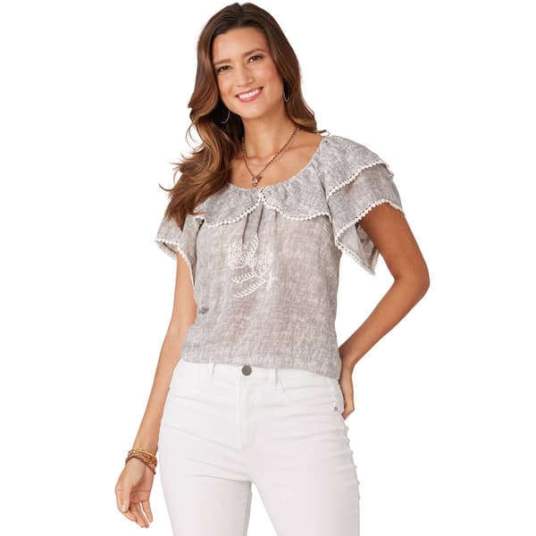 Womens Democracy Double Layer Short Sleeve Scoop Neck Blouse Boscovs